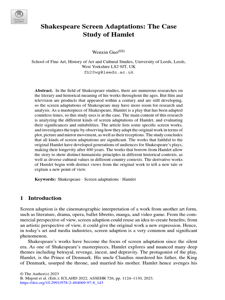 Shakespeare Screen Adaptations The Case Study of H | PDF | Hamlet