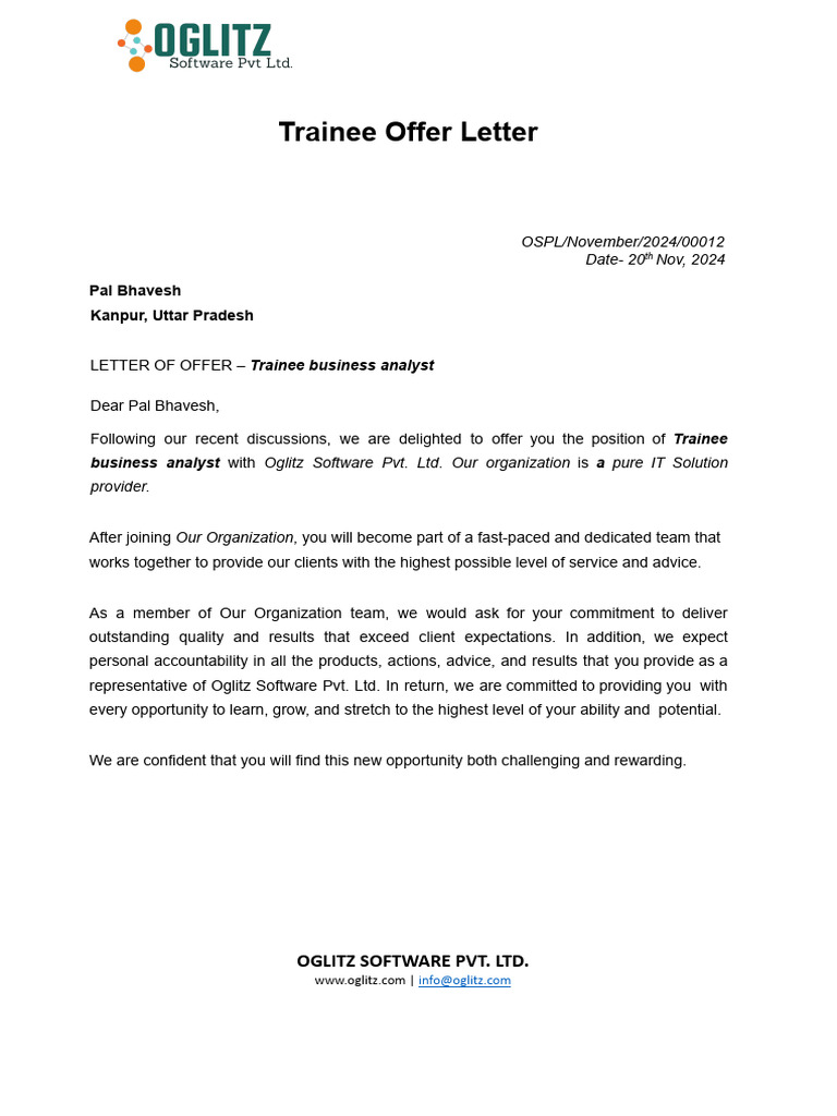 Letter of Training Pal Bhavesh | PDF | Employment | Non Disclosure ...