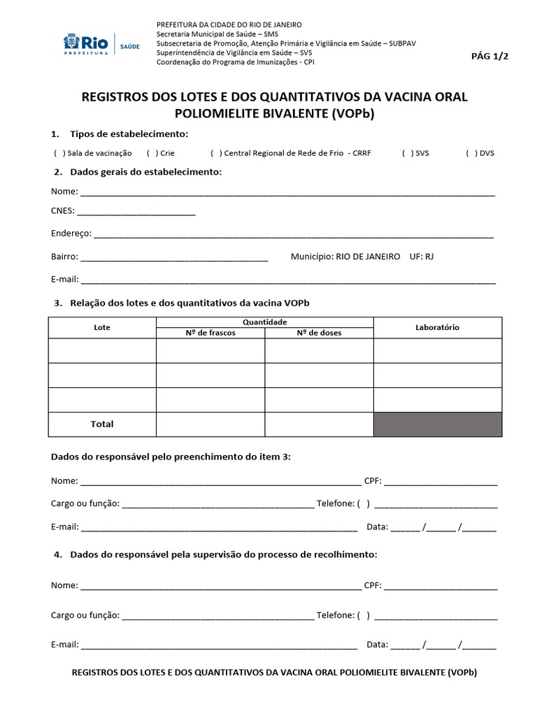 MODELO DE FORMULÁRIO I - Logística Reversa VOPb | PDF | Imunologia ...