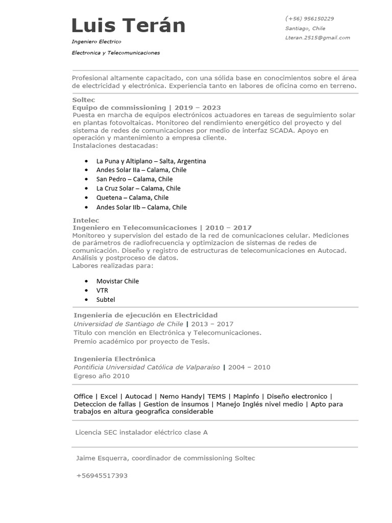 Cv Luis Teran 2024 | PDF | Electrónica | Electricidad