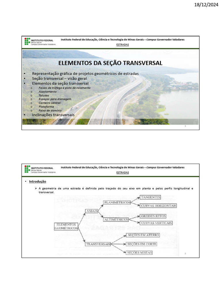 Elementos Da Seção Transversal De Estradas Pdf Tráfego Rodovia