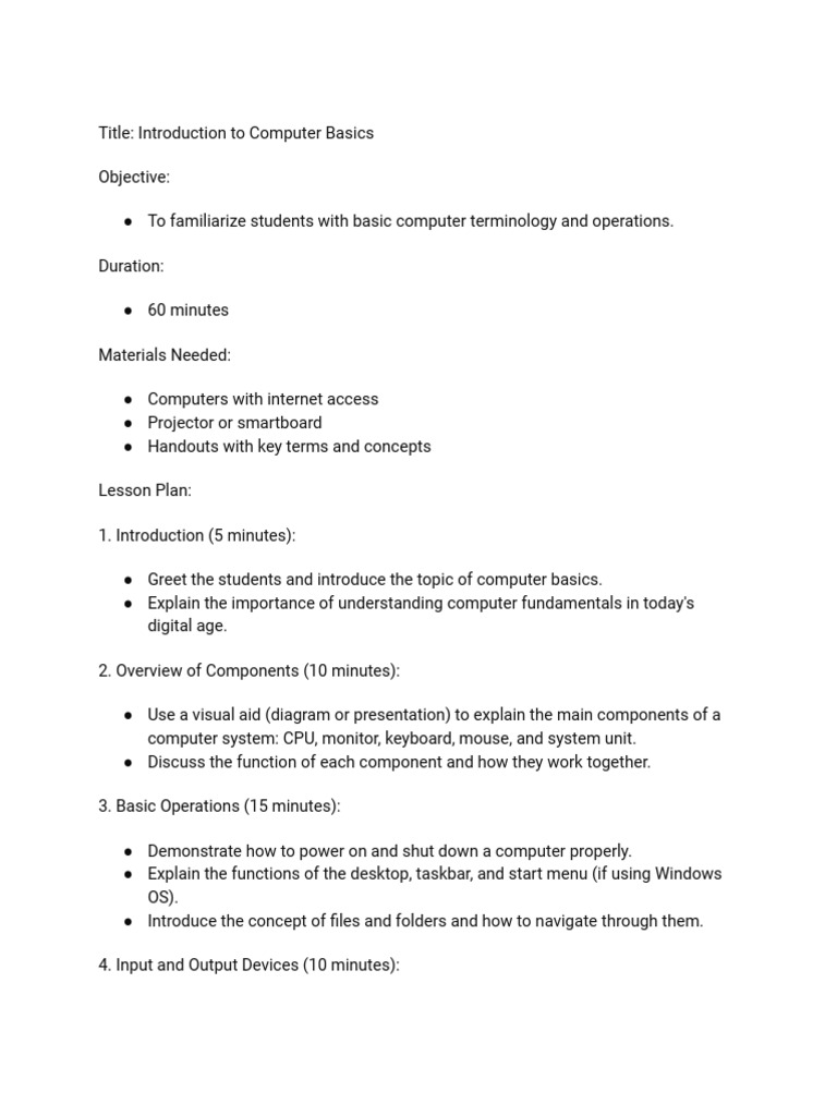 LESSON SECTION 6 Title Introduction to Computer Basics HXQ3RQz | PDF
