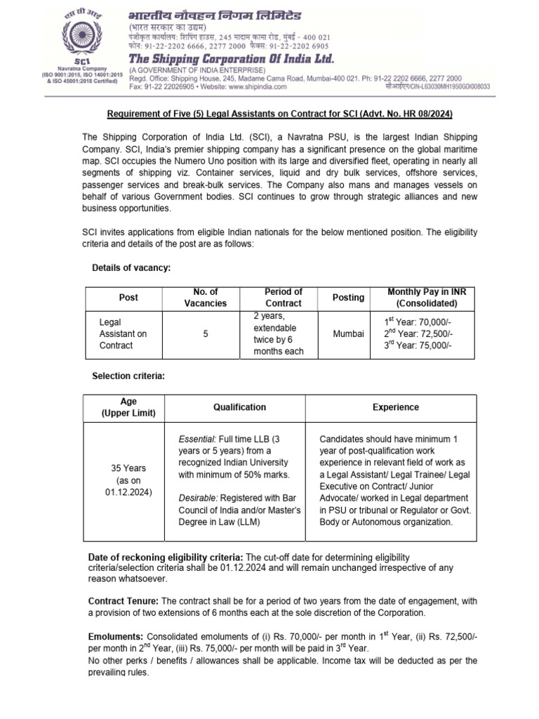 Legal Assistant Vacancies at SCI | PDF | Employee Benefits | Justice