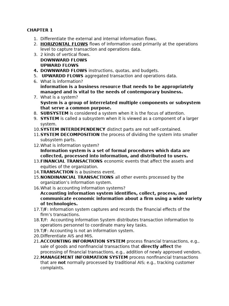 Chapter 1 Ais Questionnaire | PDF | System | Information