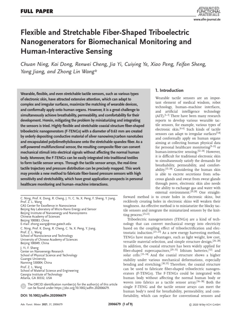 Flexible and Stretchable Fiber-Shaped T | PDF | Carbon Nanotube | Sensor