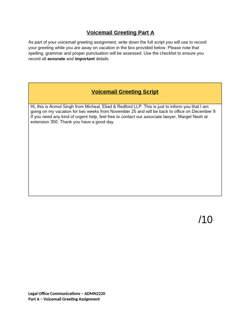 SinghAnmolPARTA VoicemailGreeting | PDF