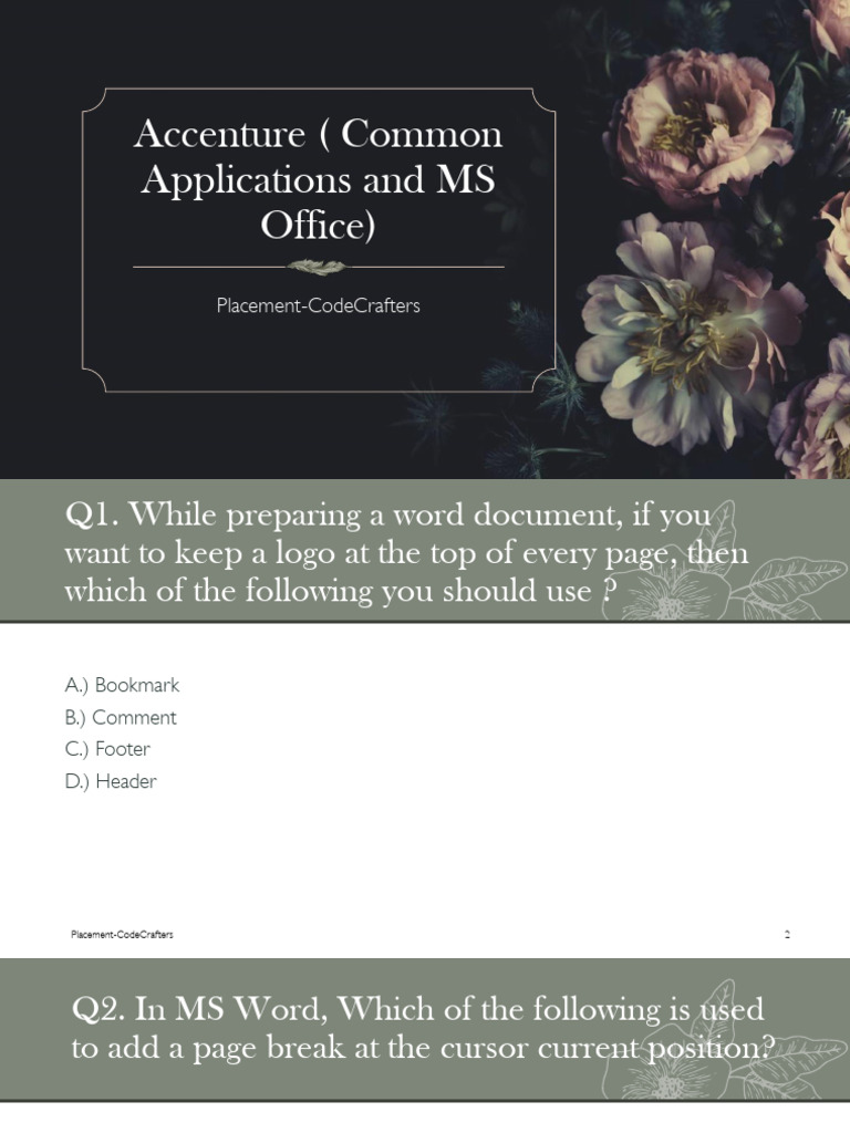 Accenture 6( Common Applications and MS Office) | PDF | Microsoft Word | Microsoft Excel