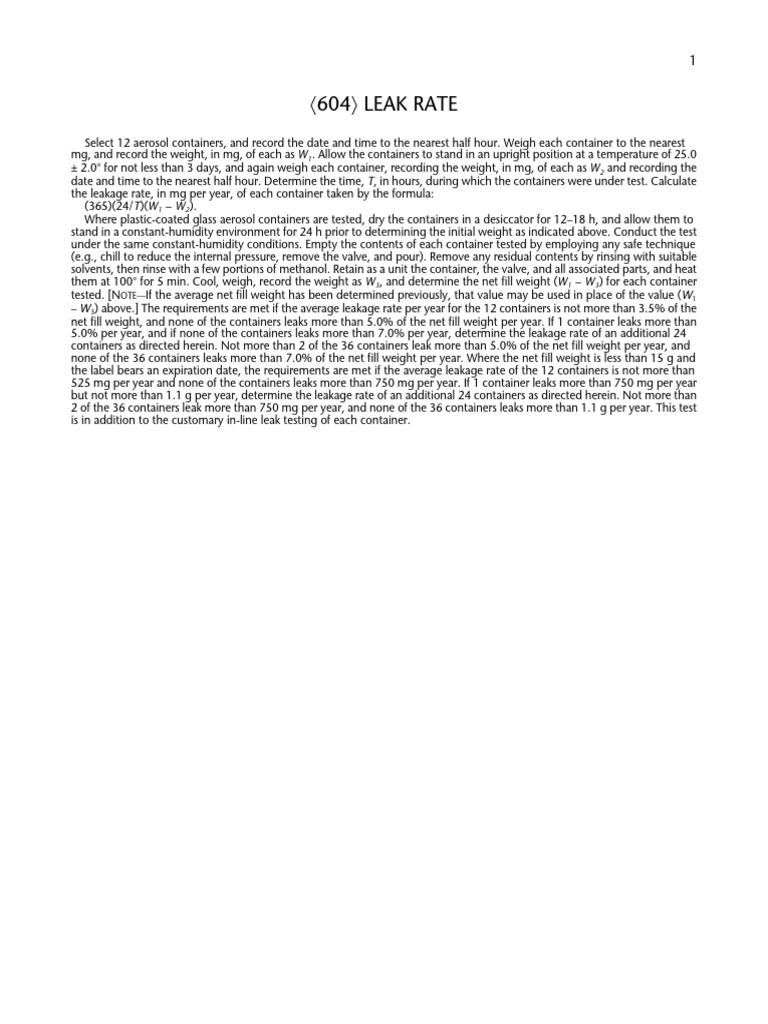 〈604〉 Leak Rate | PDF | Leak | Mechanical Engineering