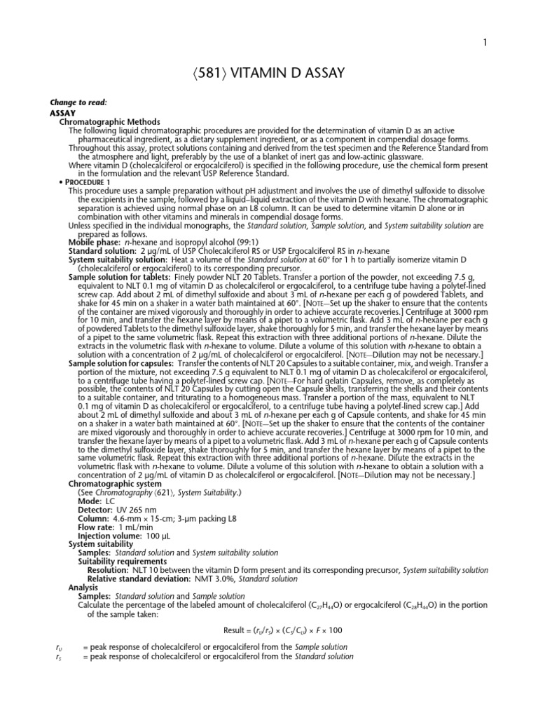 〈581〉 Vitamin D Assay | PDF | Chromatography | Solvent
