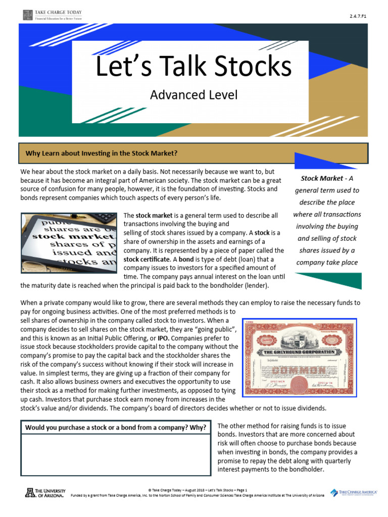Lets Talk Stocks Info Sheet 2.4.7.F1 | PDF | Stocks | Investing