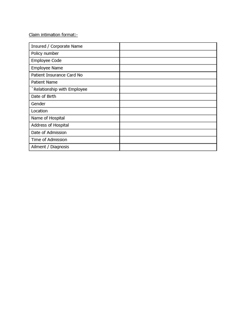 Claim Intimation Format and Check List | PDF
