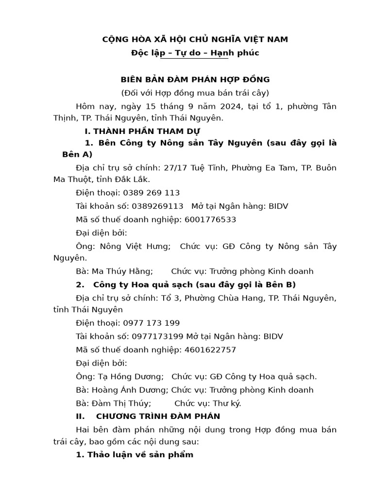 Biên B N Đàm Phán H P Đ NG | PDF