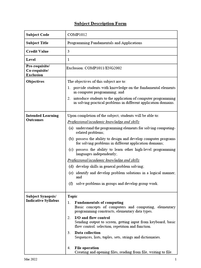 COMP1012 | PDF | Computer Programming | Computer Program