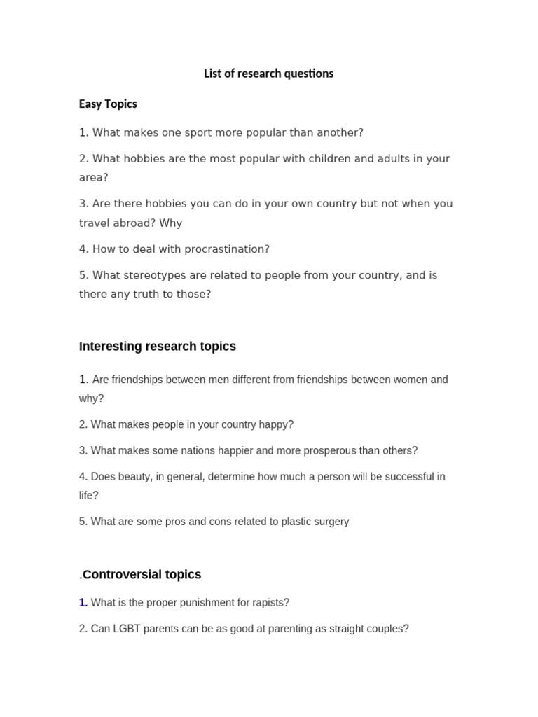 Topics For Oral Project | PDF