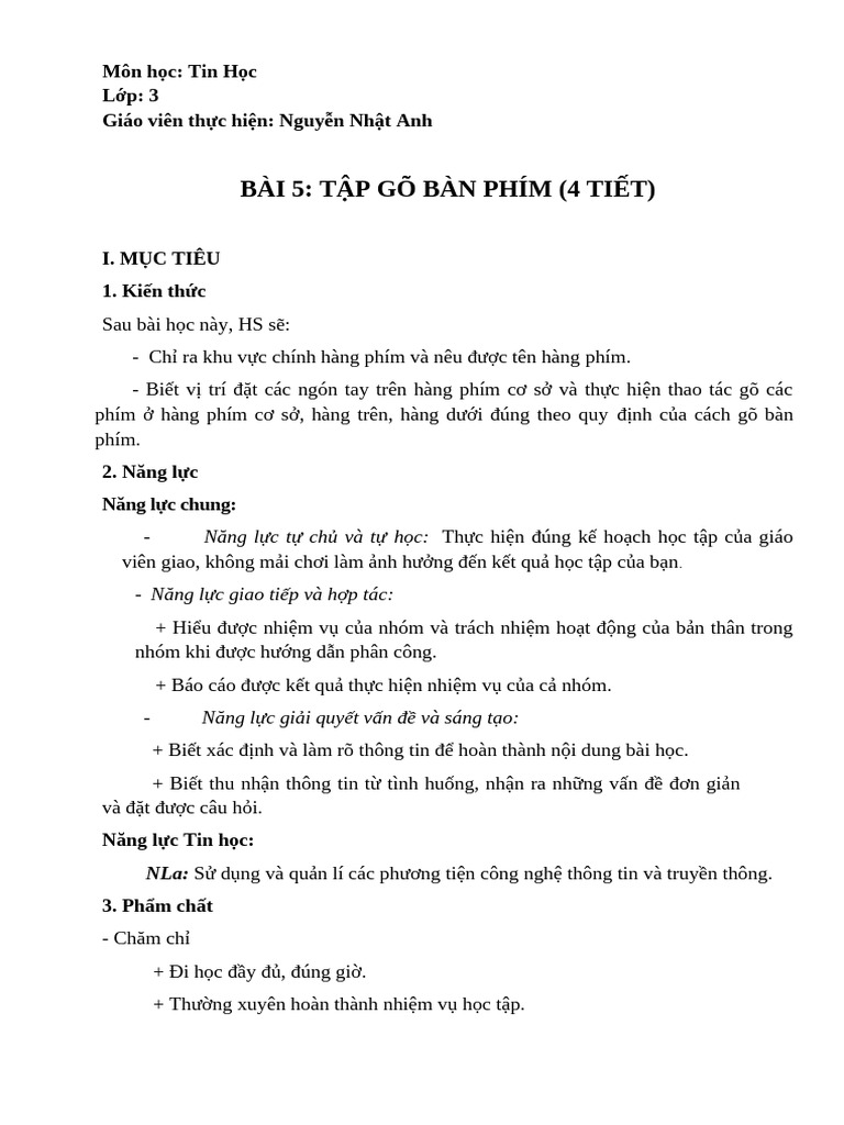 BÀI 05 - TẬP GÕ BÀN PHÍM - KHBD TIN HỌC 3 - TIẾT 01 | PDF