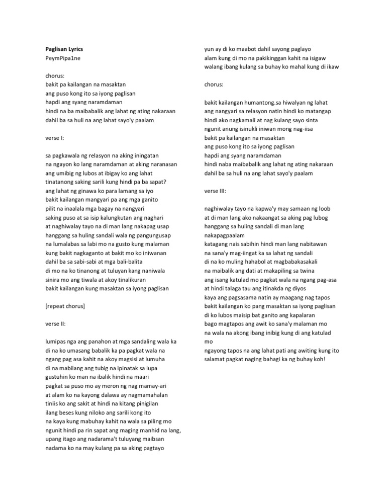 Paglisan Lyrics | PDF