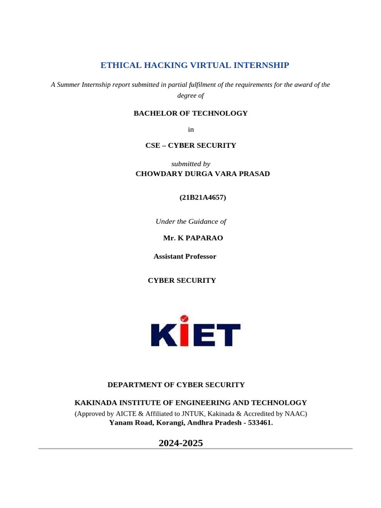 Ethical Hacking Virtual Internship Prasad (1) (1) Edit | PDF | Vulnerability (Computing) | Security