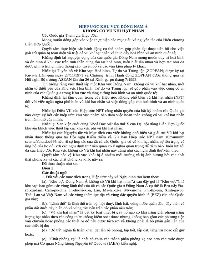 HIỆP ƯỚC KV DNA Không Có Vũ Khí Hạt Nhân Nhân 1995 | PDF