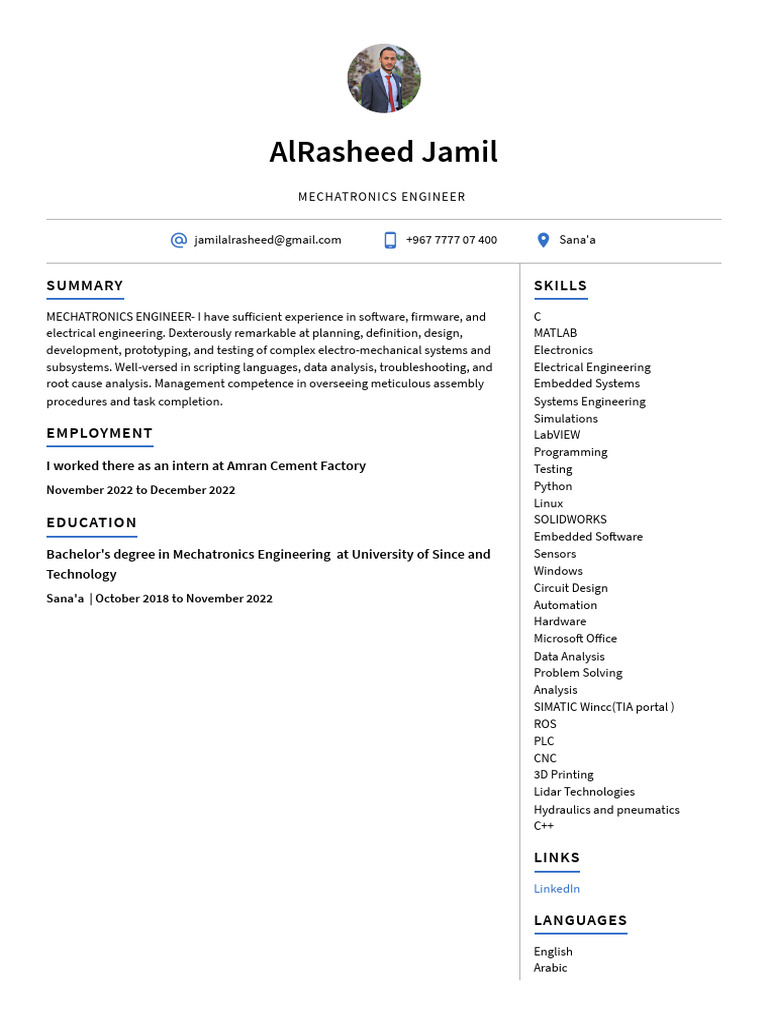 Alrasheed Jamil Resume | PDF | Mechatronics | Computing
