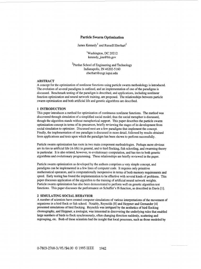 Particle Swarm Optimization | PDF | Mathematical Optimization | Genetic Algorithm