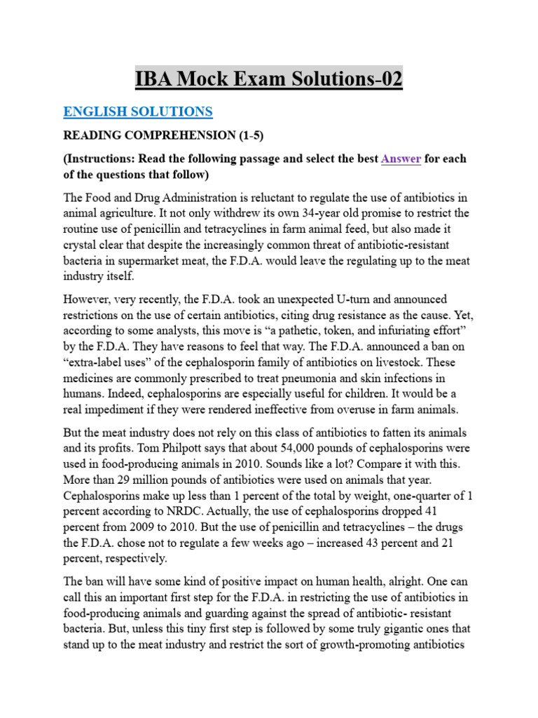 Offline IBA Mock Exam Solutions 02 | PDF | Antimicrobial Resistance ...