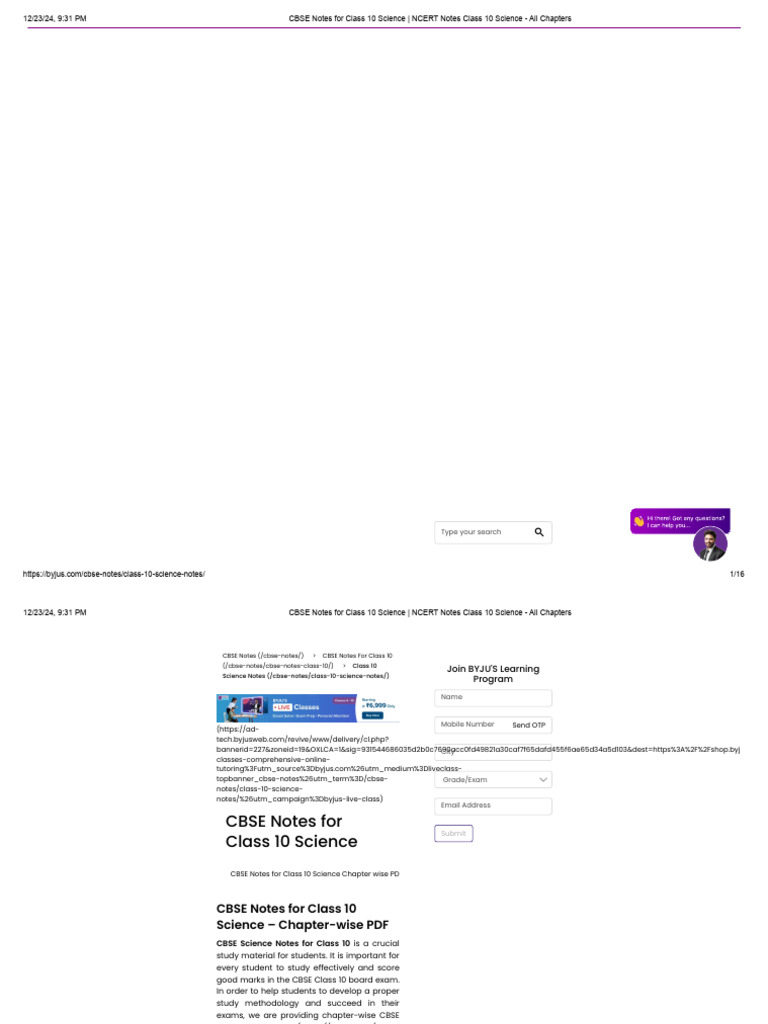 CBSE Notes For Class 10 Science - NCERT Notes Class 10 Science - All ...