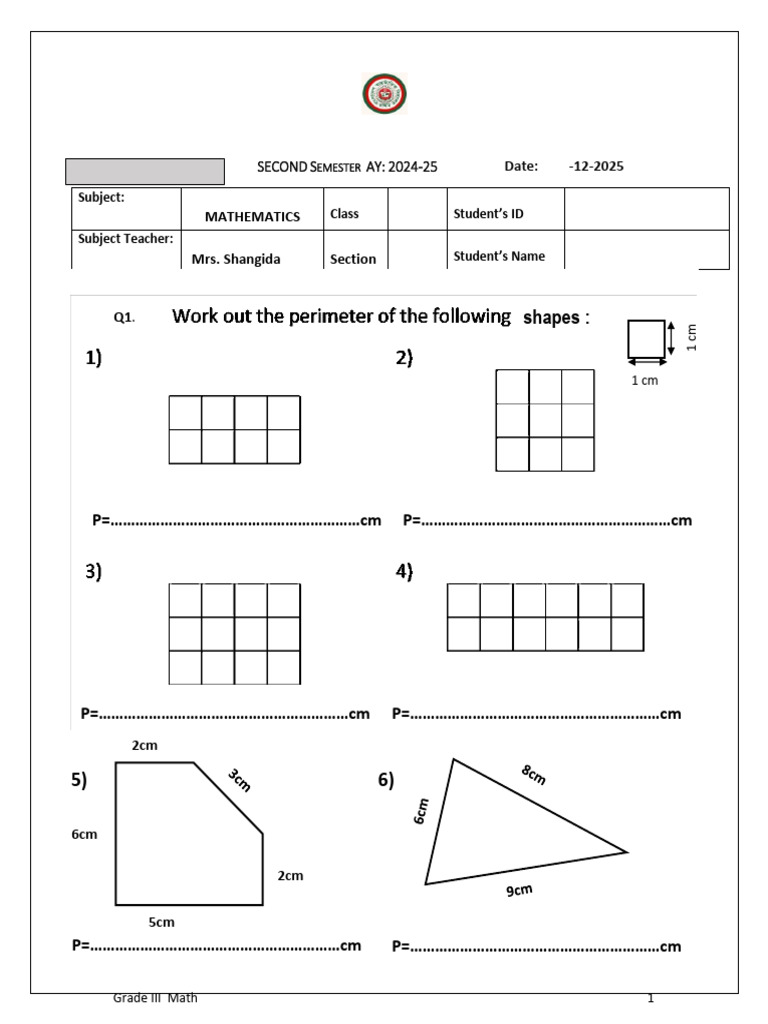 Class III Math Worksheet 2 Second Semester 2024-25pdf | PDF