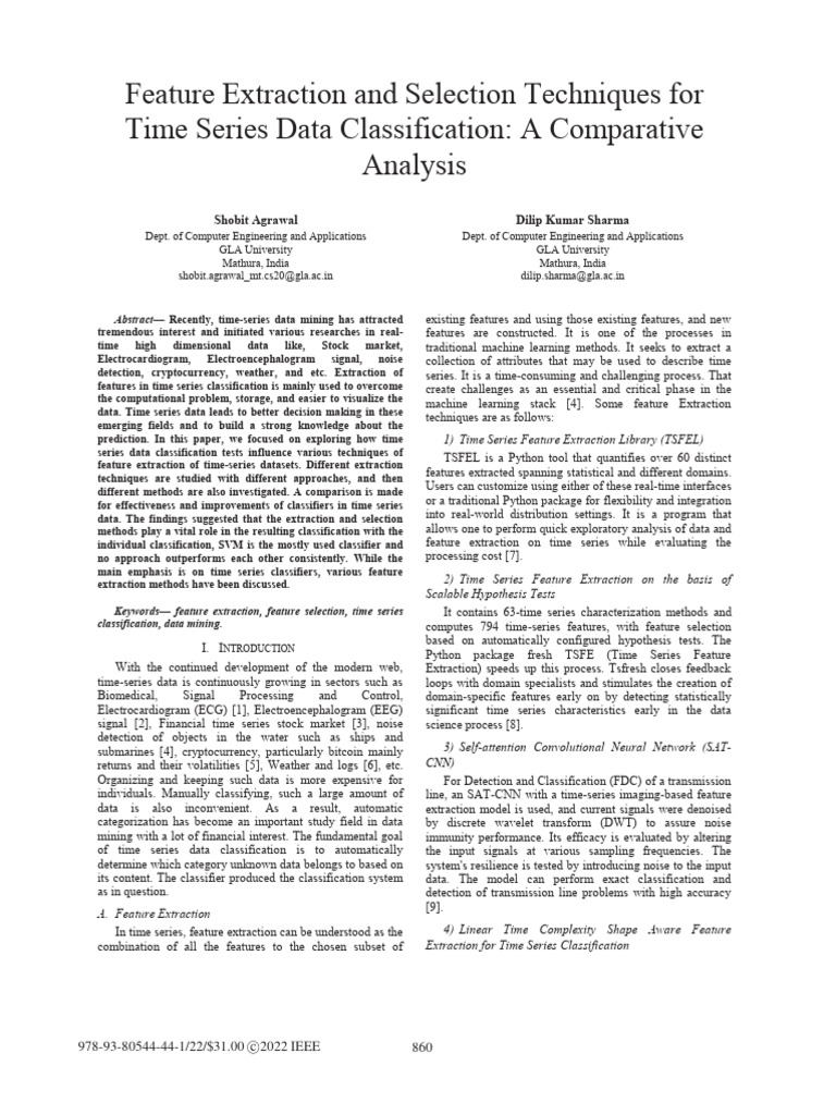 Feature Extraction And Selection Techniques For Time Series Data Classification A Comparative