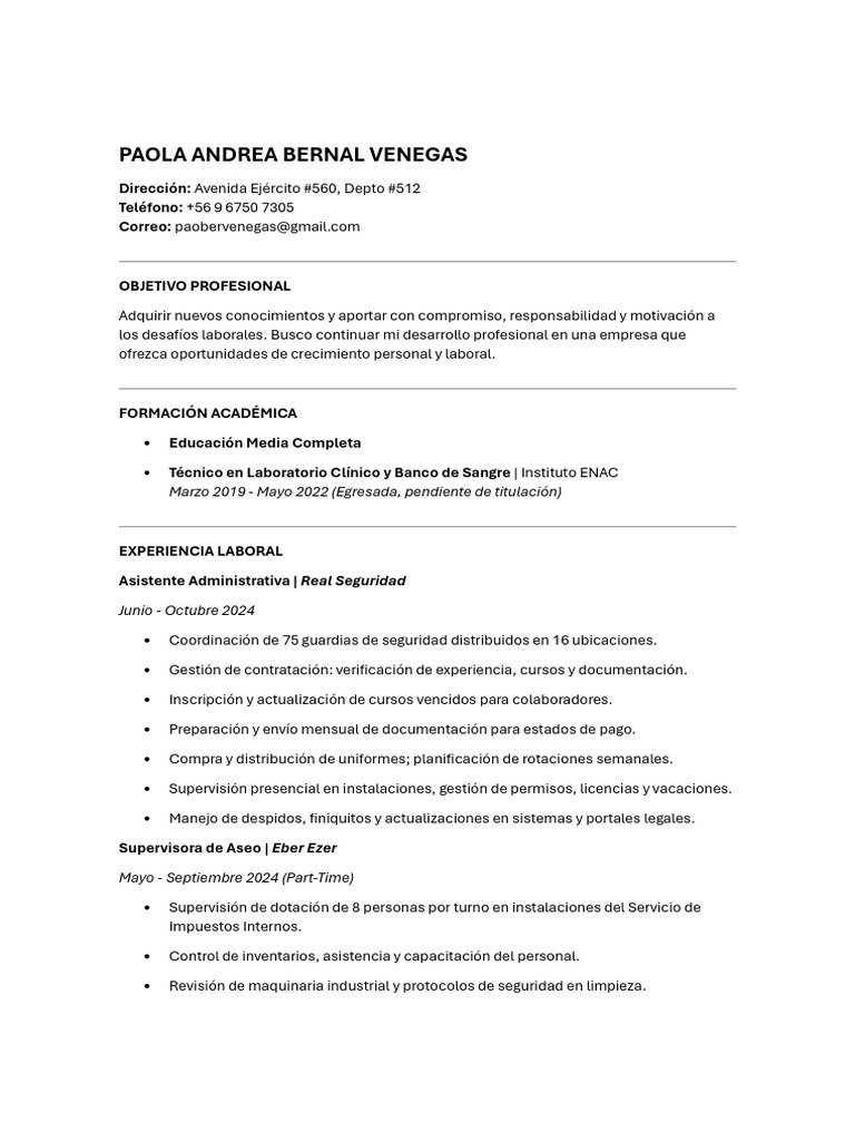 CV Pao Bernal 2024 | PDF | Laboratorios