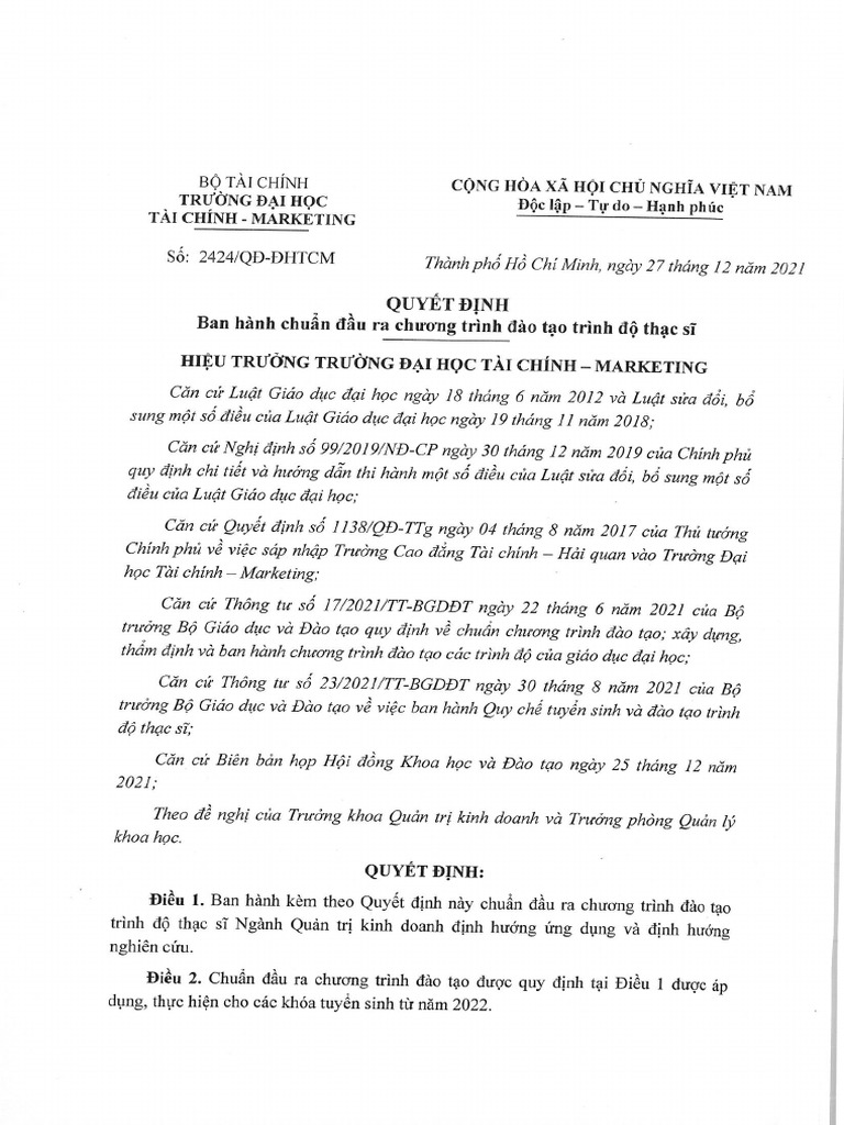 2424-QD Ban Hanh CDR CTDT THS QTKD 2021 | PDF