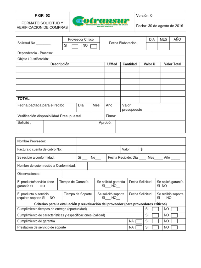 Formato Solicitud y Verificacion de Compras | PDF