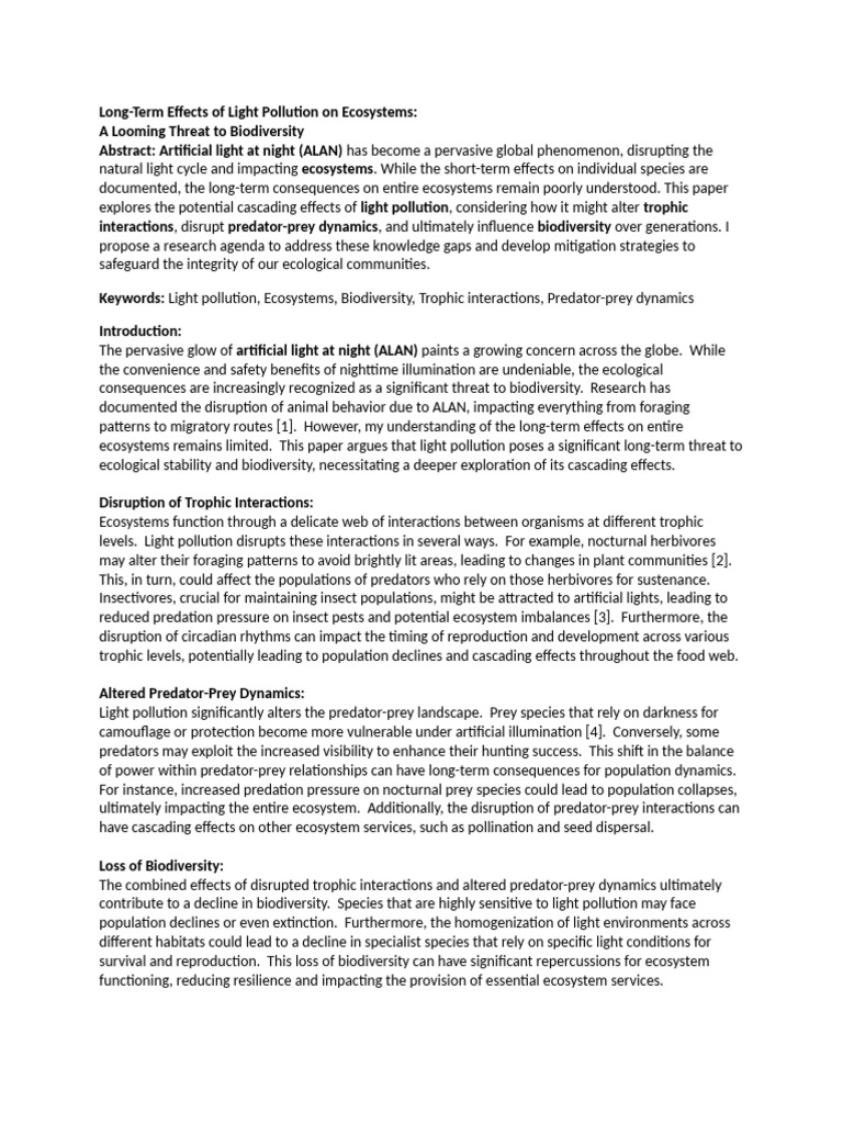 Long-Term Effects of Light Pollution On Ecosystem | PDF | Predation ...