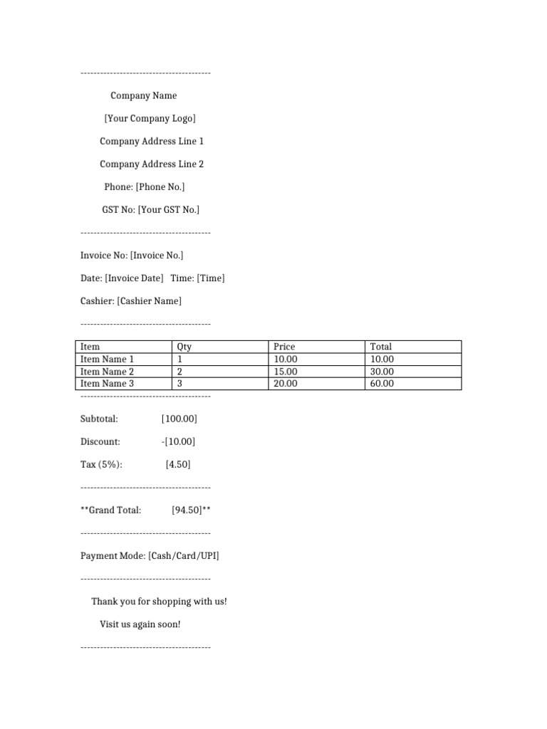 Thermal Printer Invoice Template | PDF