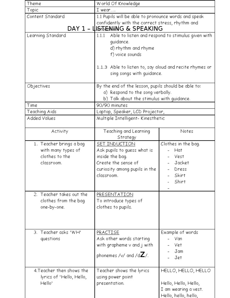 Year 1 Speaking & Listening Goals | PDF