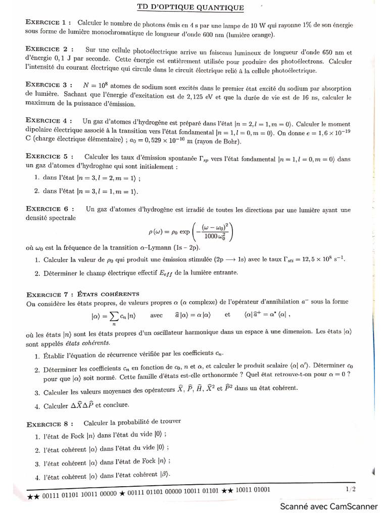 TD Optique Quantique | PDF