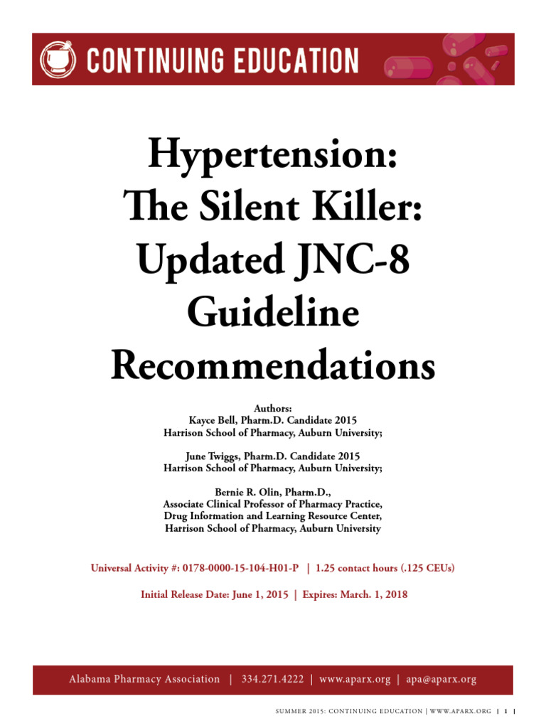 JNC-8 Hypertension Guidelines (2014) | PDF | Blood Pressure | Hypertension