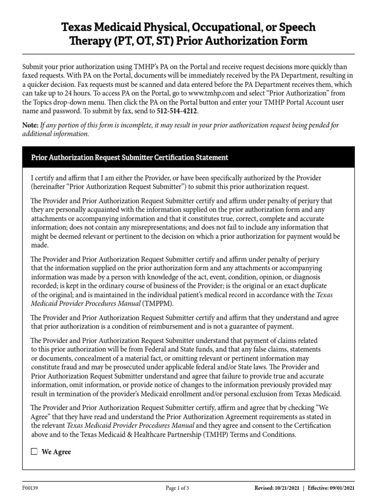 TMHP Therapy Auth Form 10.21.21 | PDF | Medicaid | Medical Record