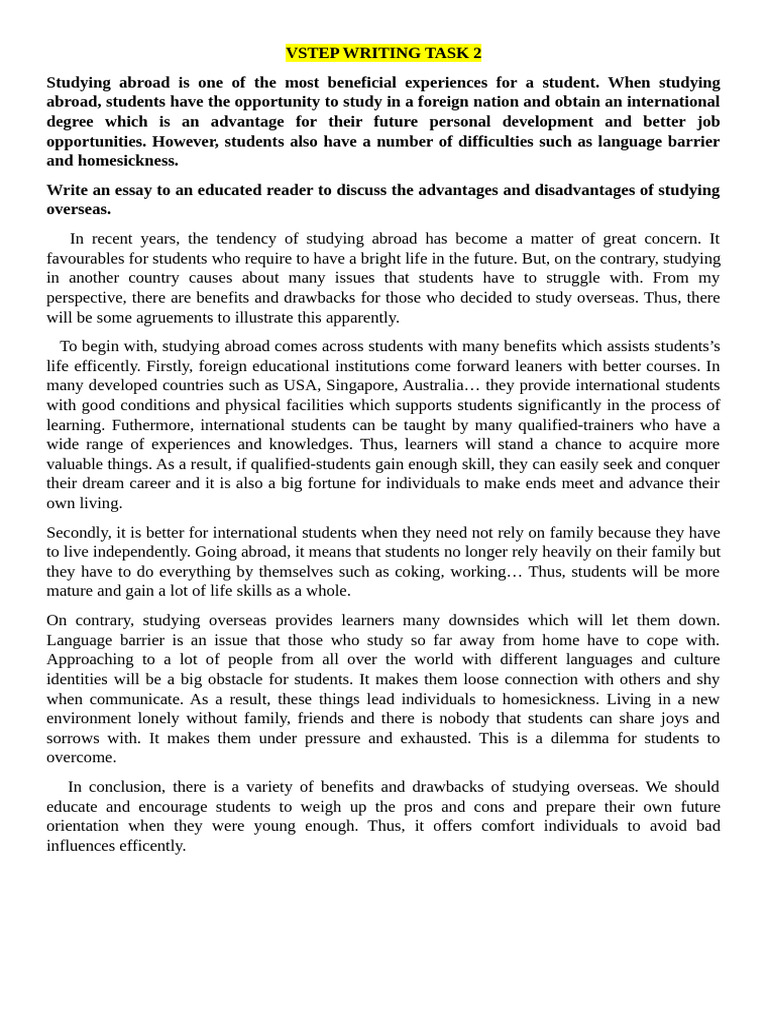 VSTEP WRITING TASK 2 - Education | PDF | International Student | Human ...