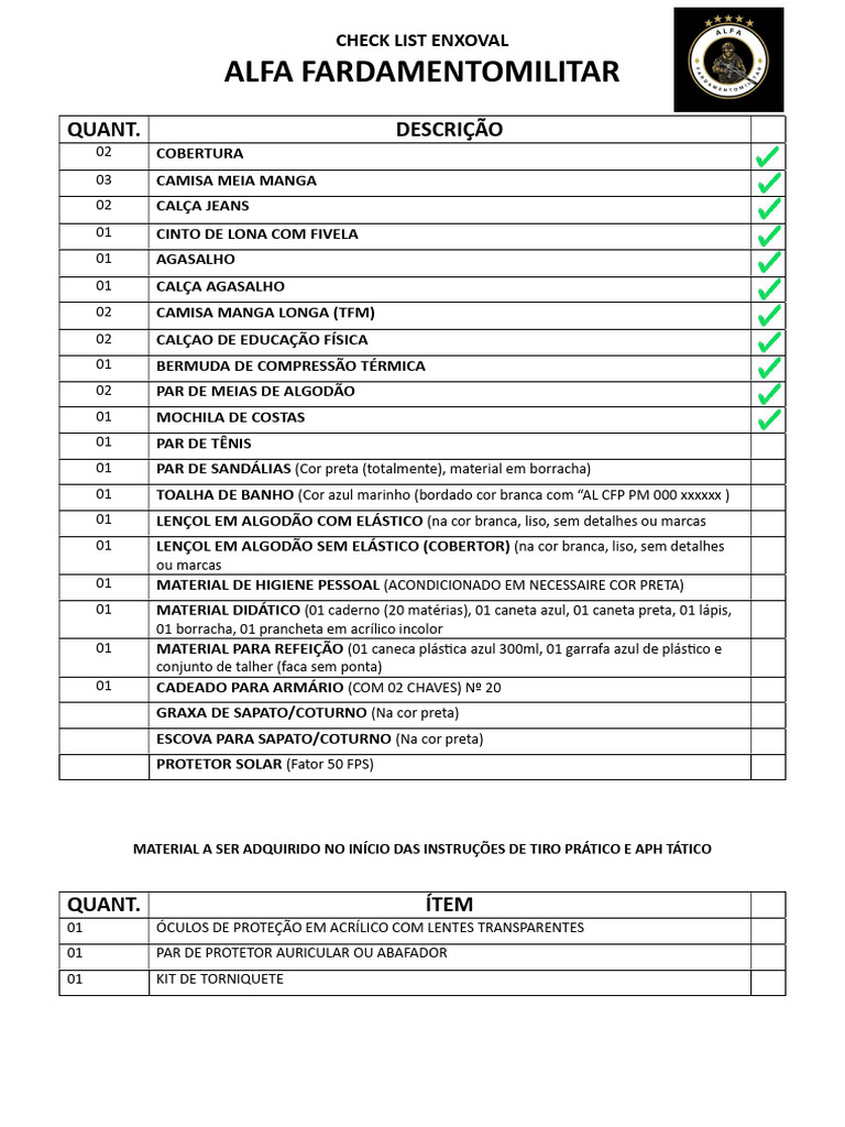ALFA Check List Enxoval | PDF