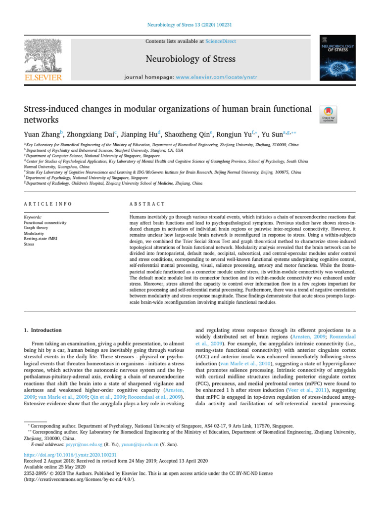 Stress Alters Brain Network Modularity | PDF | Stress (Biology) | Cingulate Cortex