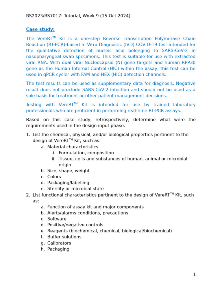 Case Study Tutorial Week 9 15Oct2024 | PDF | Reverse Transcription Polymerase Chain Reaction ...