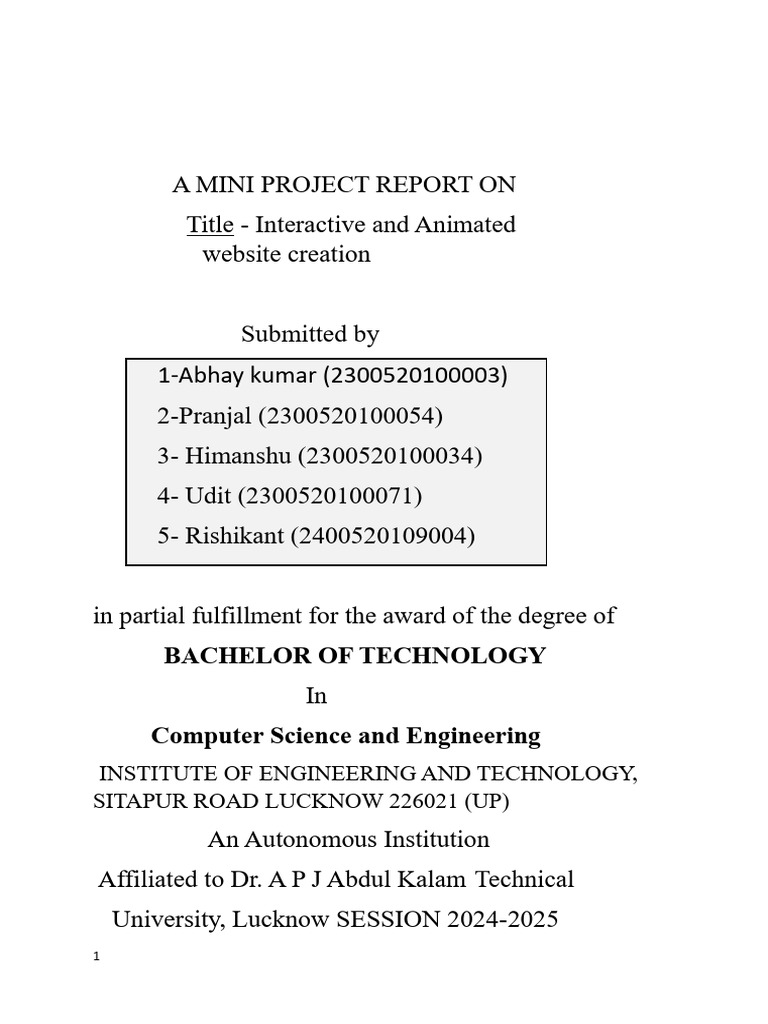 A MINI PROJECT REPORT ON_065354 | PDF | Websites | Web Design
