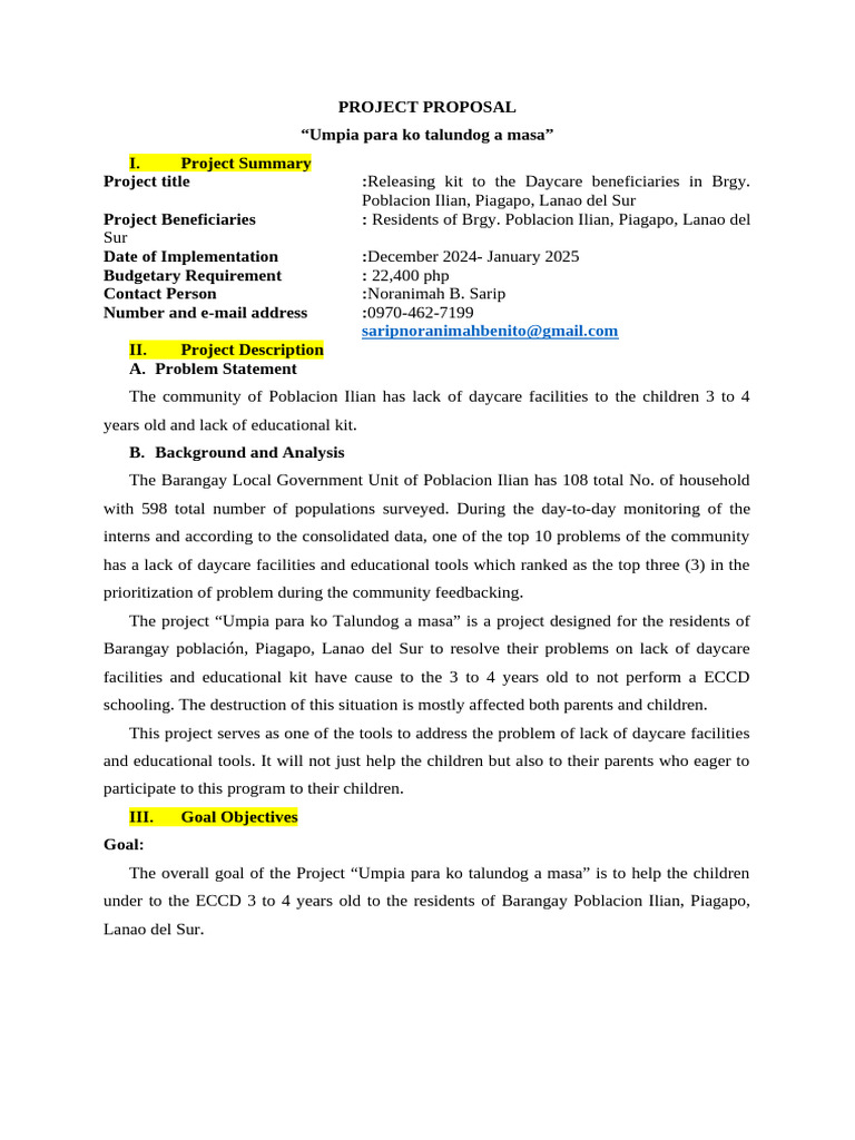 Project Proposal (Daycare) | PDF | Child Care