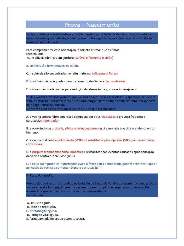 Prova Nascimento - Comentada | PDF | Creatinina | Rim