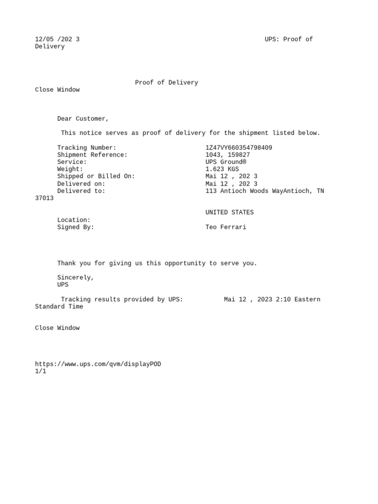 UPS Delivery Confirmation 12/05/2023 | PDF