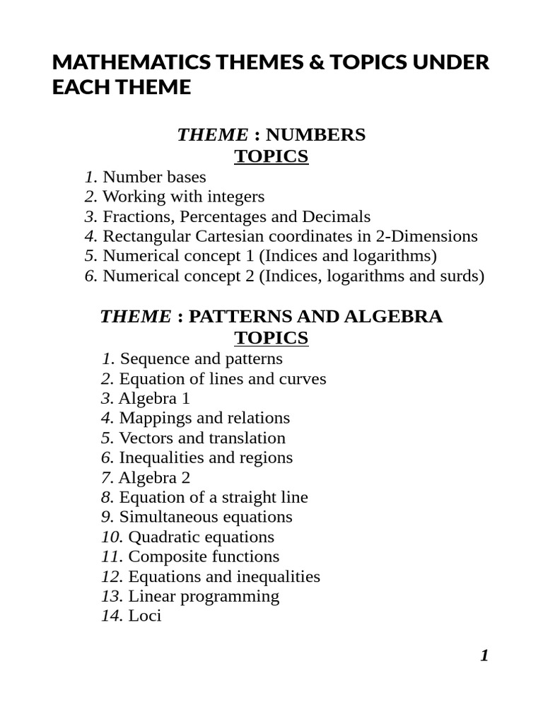 Maths Themes & Topics | PDF