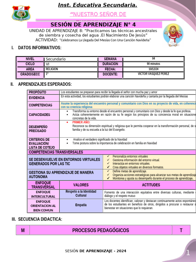 Sesion 1° Sec-Sem 04 Uni 8 NSH | PDF | Aprendizaje | Navidad