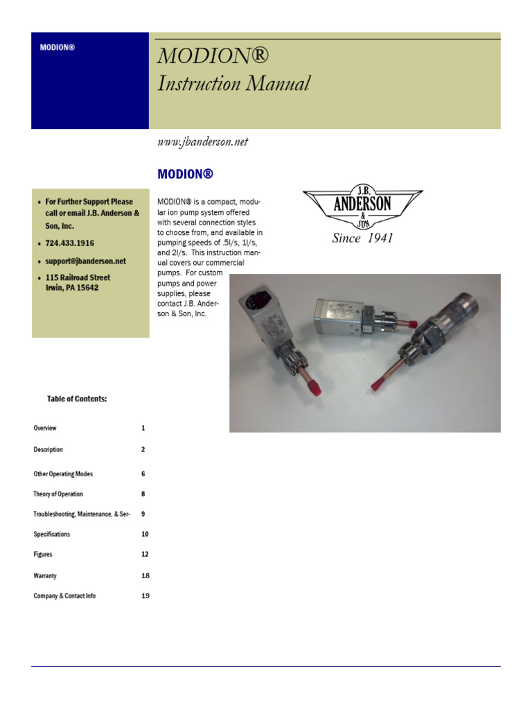 Modion® Instruction Manual | PDF | Power Supply | Sputtering