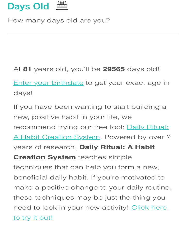 How Many Days Old Are You at 81 Years | PDF