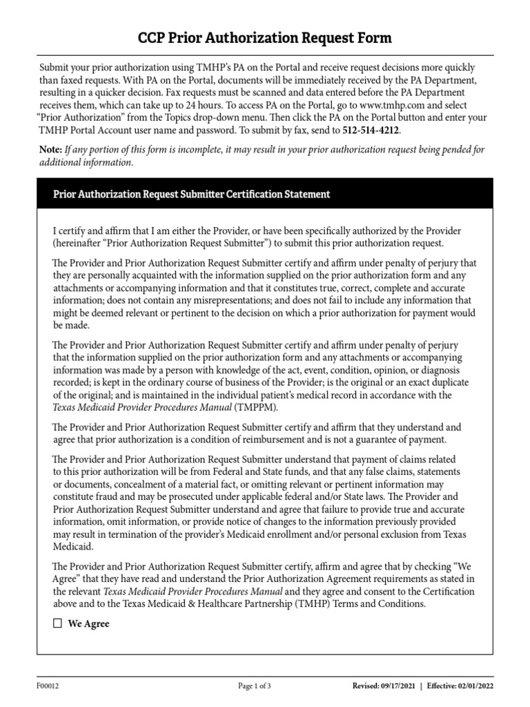F00012 CCP Prior Authorization Request Form | PDF | Nursing | Physician